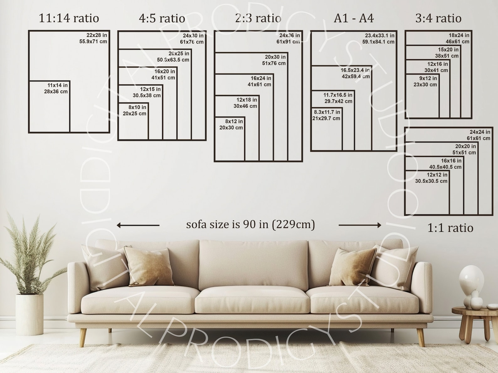 Wall Art Size Guide: Multiple Ratios Canva/photoshop Template - Etsy
