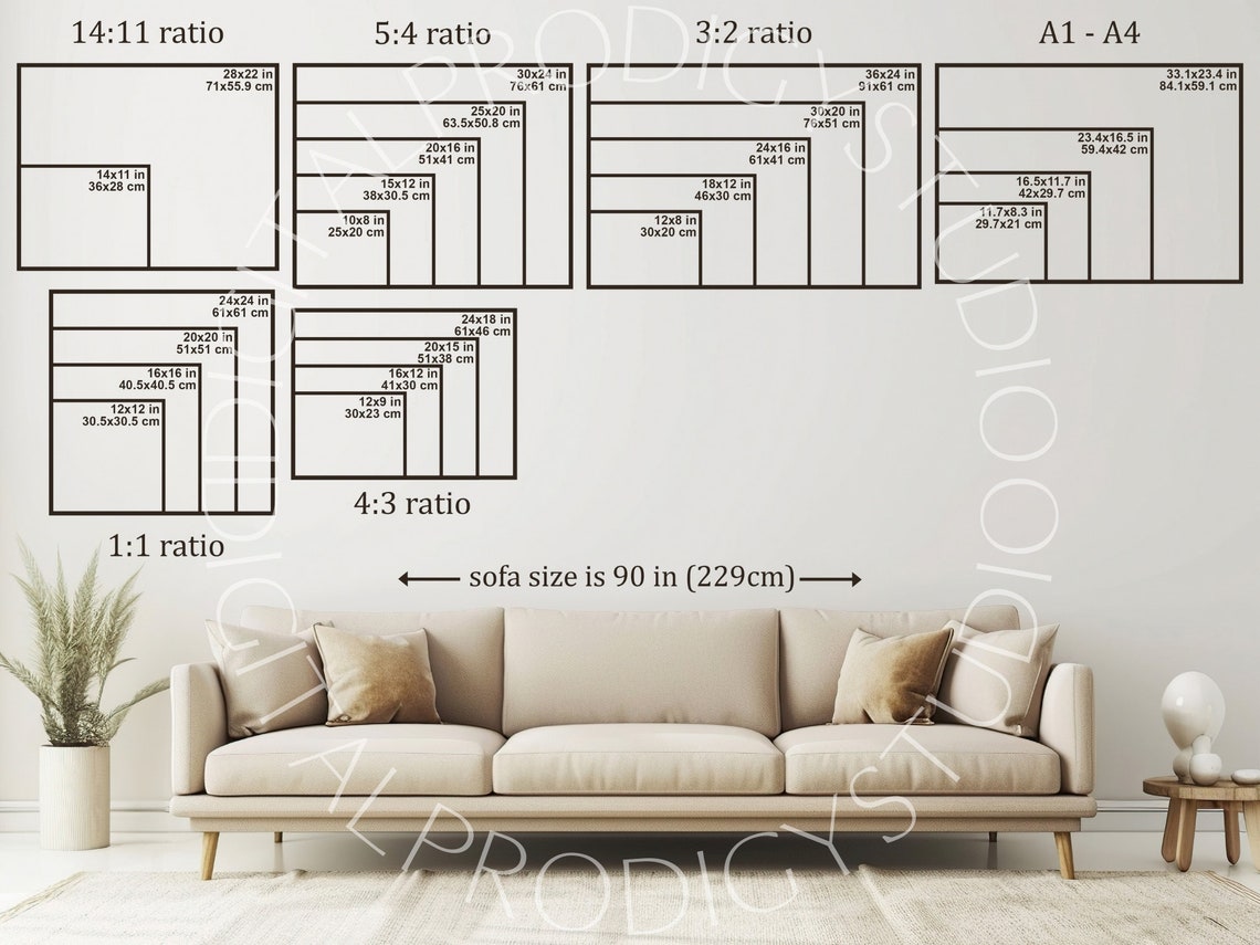 Wall Art Size Guide Template: Canva & Photoshop (PSD) - Etsy
