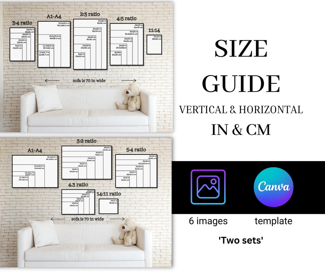2 Sets Art Size Guide, Art Print Size Guide, Picture Frame Size Guide ...