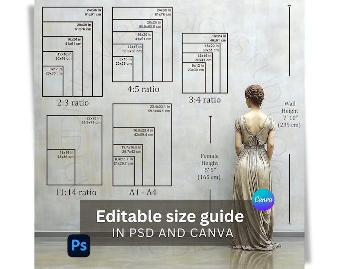 One Editable Wall Art Size Guide Template Art Size Guide Square Print ...