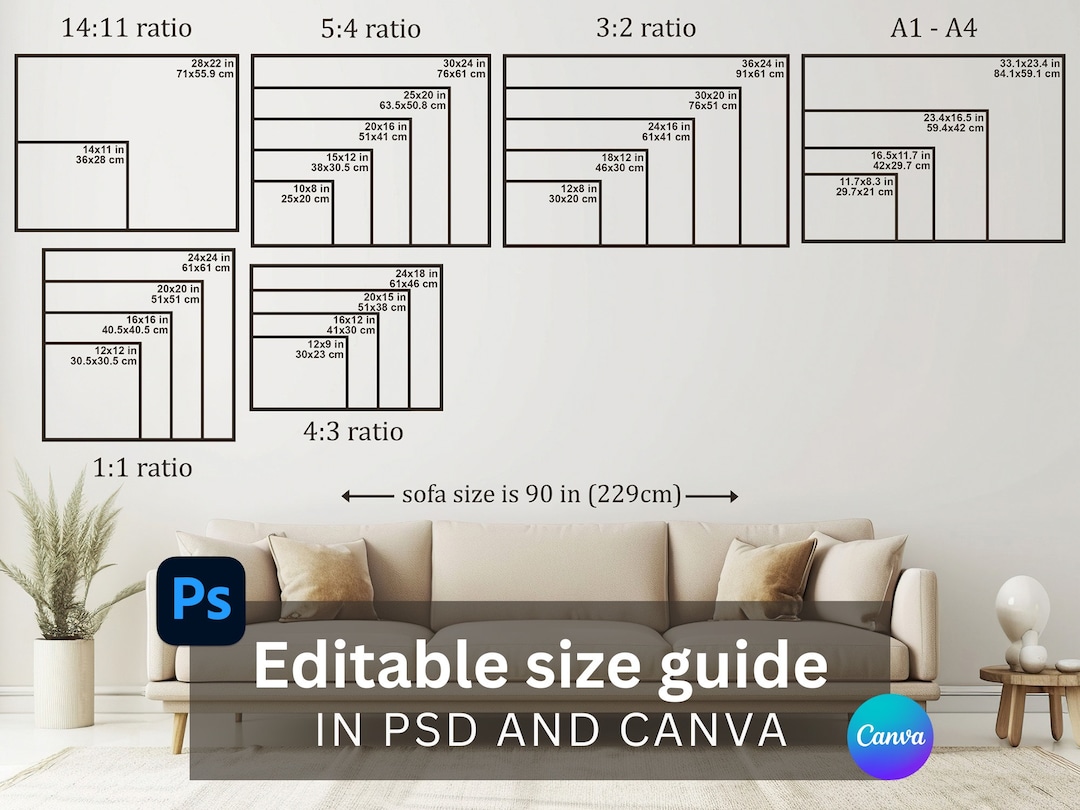 Wall Art Size Guide Template: Canva & Photoshop (PSD) - Etsy