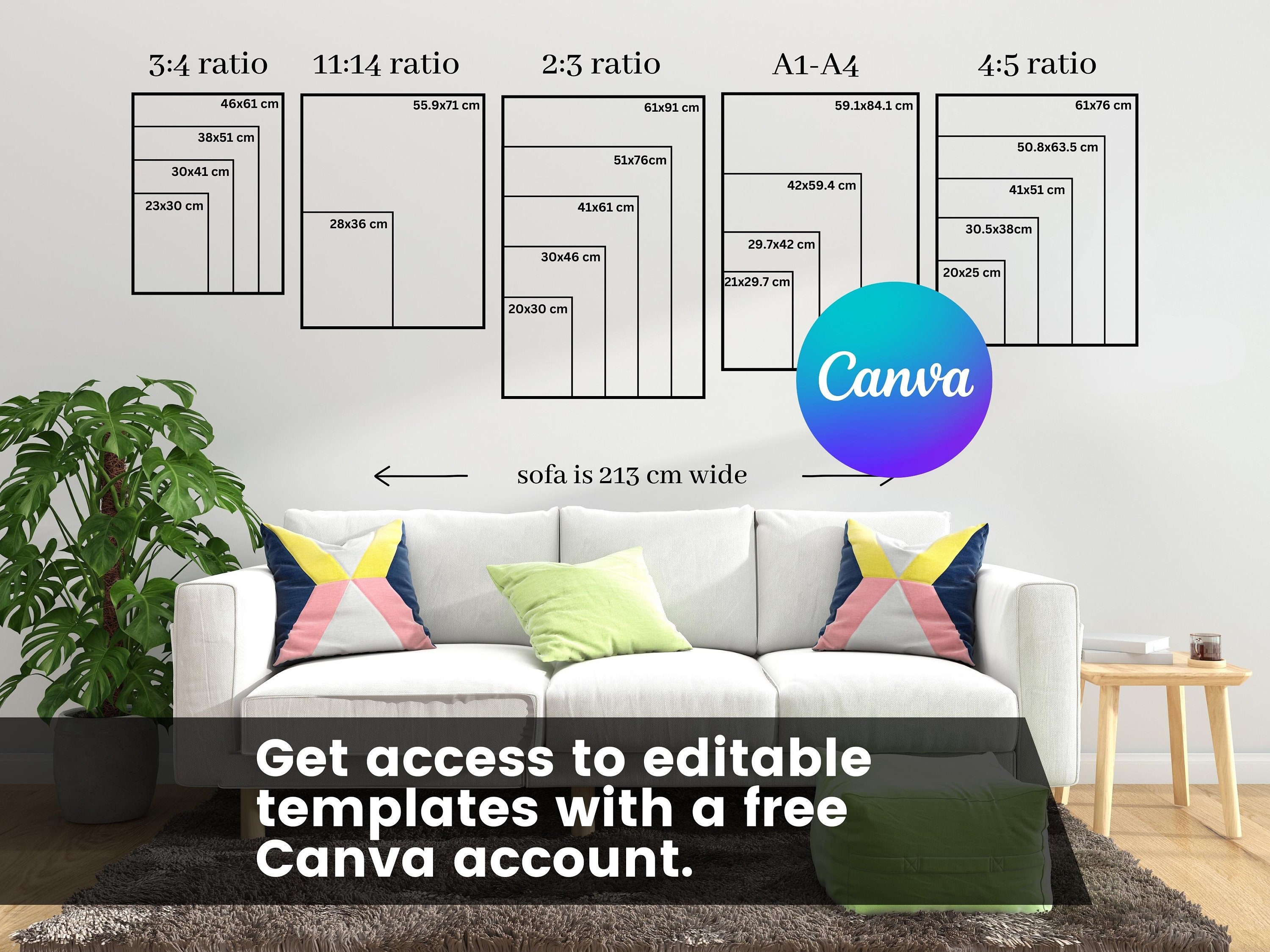Editable Wall Art Size Guide Poster Size Guide Frame Size - Etsy Australia