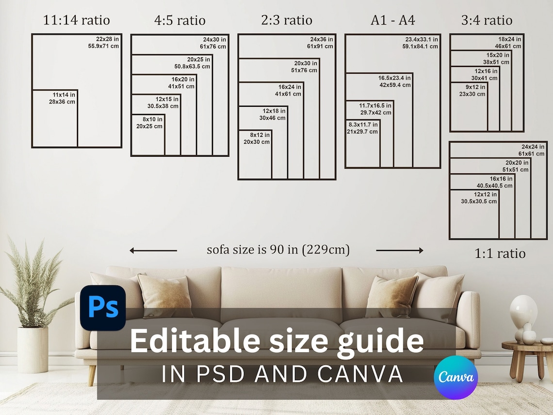 Wall Art Size Guide: Multiple Ratios Canva/photoshop Template - Etsy