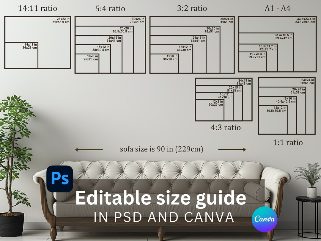 Horizontal Wall Art Size Guide| Easy to Use Templates for Canva and ...