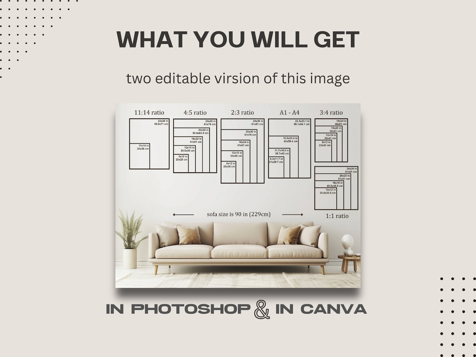Wall Art Size Guide: Multiple Ratios Canva/photoshop Template - Etsy