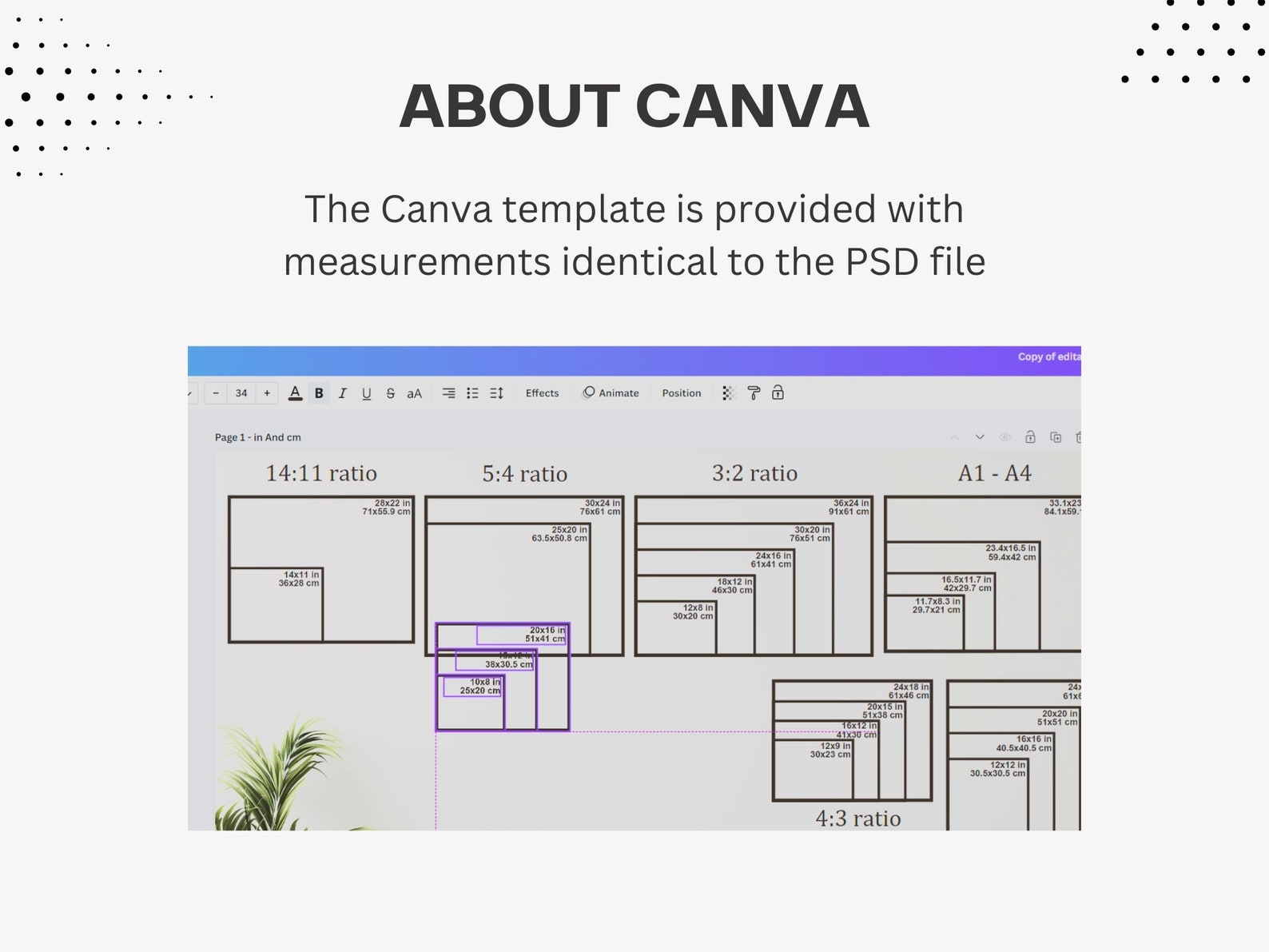 Editable Wall Art Size Chart for Photoshop and Canva - Customizable ...
