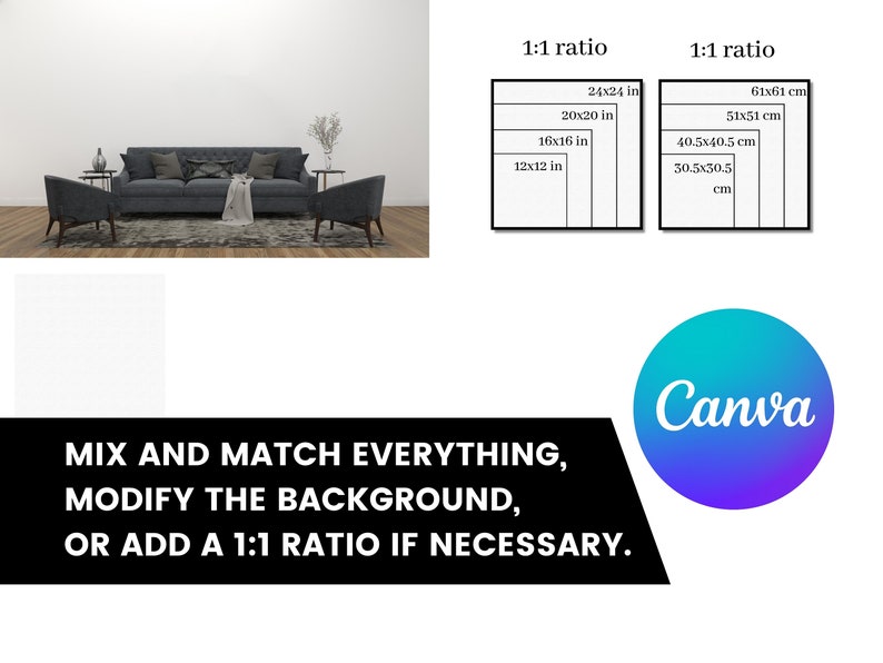 Visual Size Chart for Digital Artwork With Canva Templates - Etsy