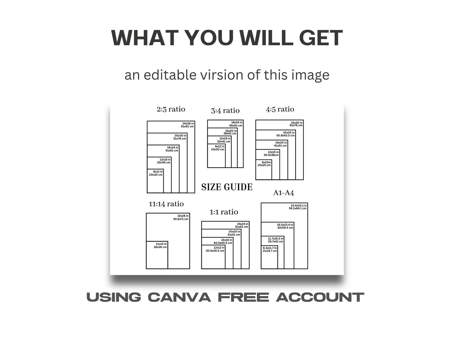 Vertical Wall Art Size Guide: Editable Canva Template (PDF) - Etsy