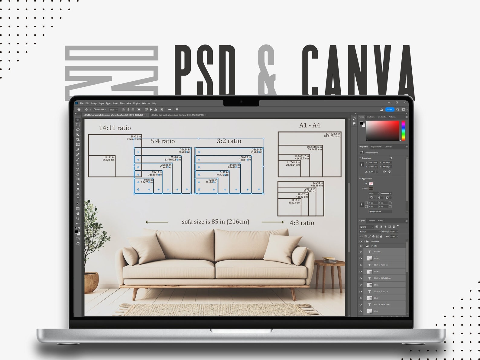Horizontal Wall Art Size Guide: Canva & Photoshop Template - Etsy