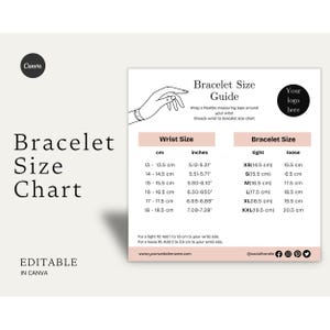 Editable Bracelet Size Chart Template for Jewelry Shop | Custom Bracelet Size Guide | Editable ...