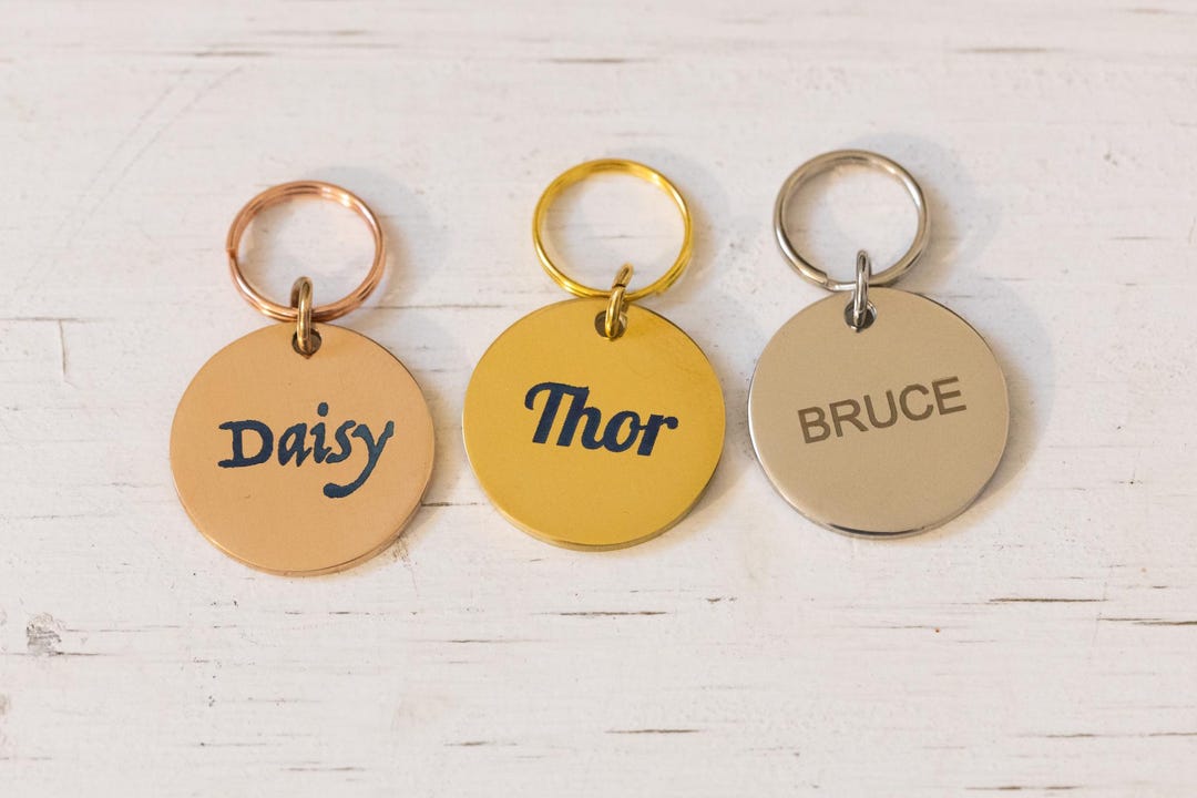 Round Custom Dog ID Tag, Engraved Pet Name Tag, Luxury Pet ID Tag ...
