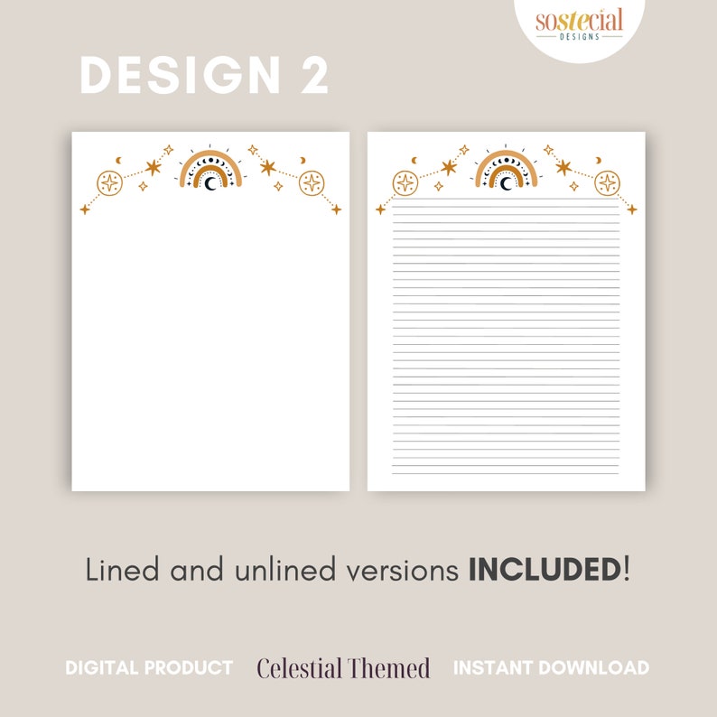 Celestial Galaxy Moon Stars Rainbow Themed Printable Stationery A4 US ...