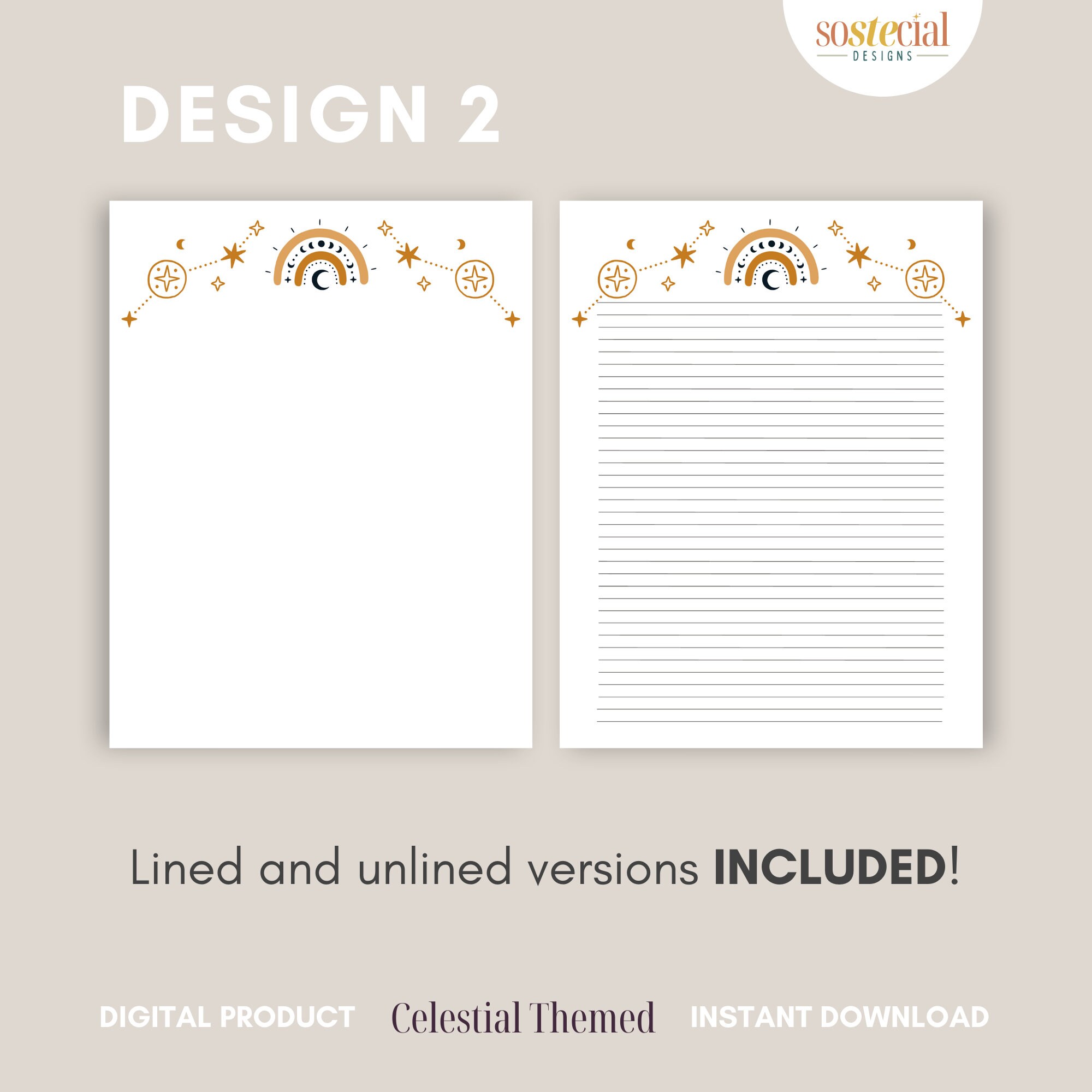 Celestial Galaxy Moon Stars Rainbow Themed Printable Stationery A4 US ...