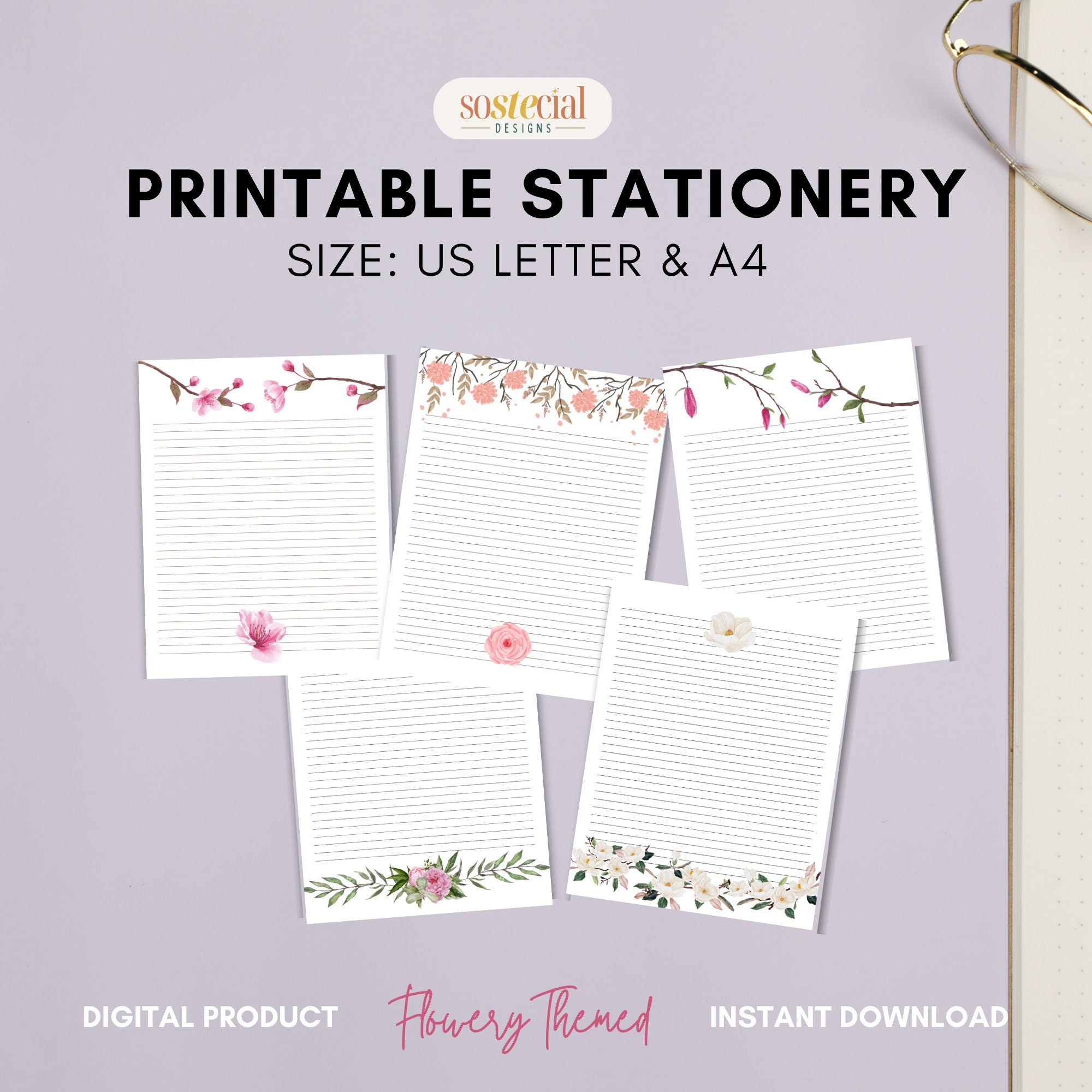 Beautiful Flowery Blooming Floral Aesthetic Printable Stationery Set A4 ...