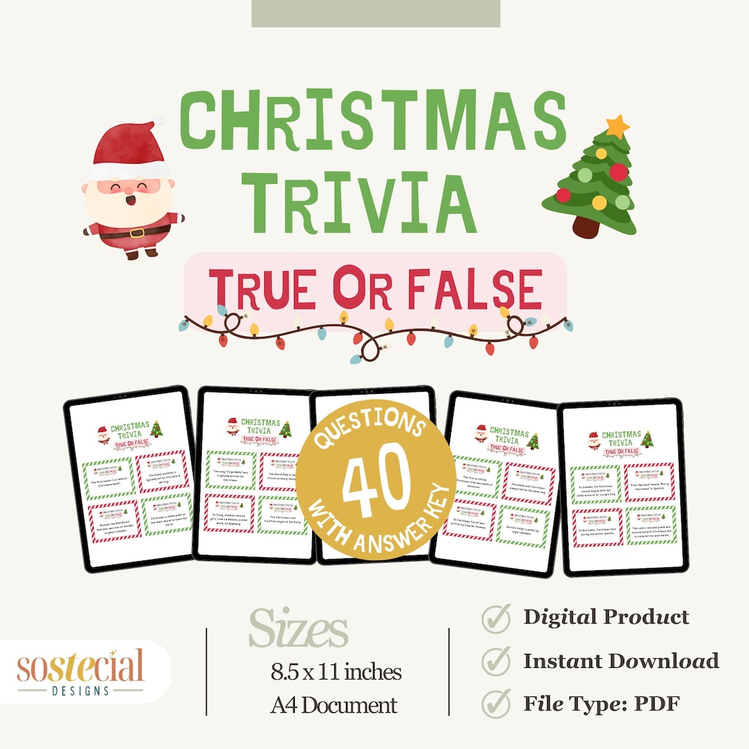 Christmas Trivia True or False Printable Festive Fun for All Ages Kids ...