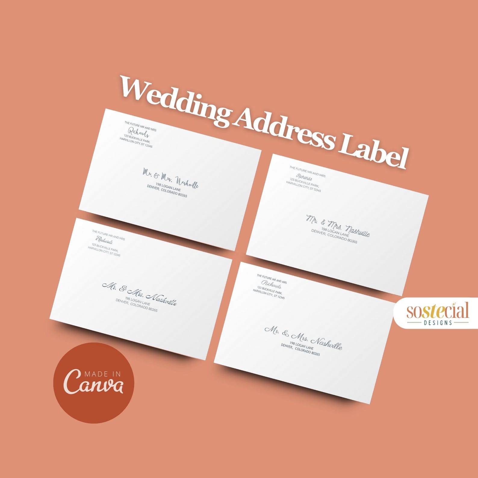 Editable Wedding Address Labels: Canva Template (digital Product) - Etsy