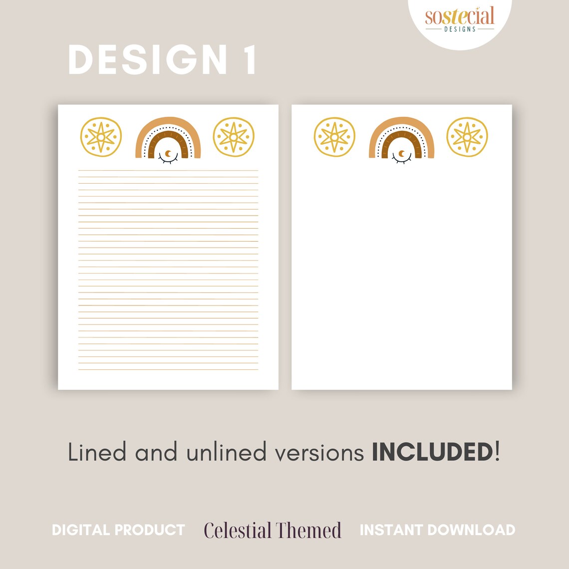 Celestial Galaxy Moon Stars Rainbow Themed Printable Stationery A4 US ...