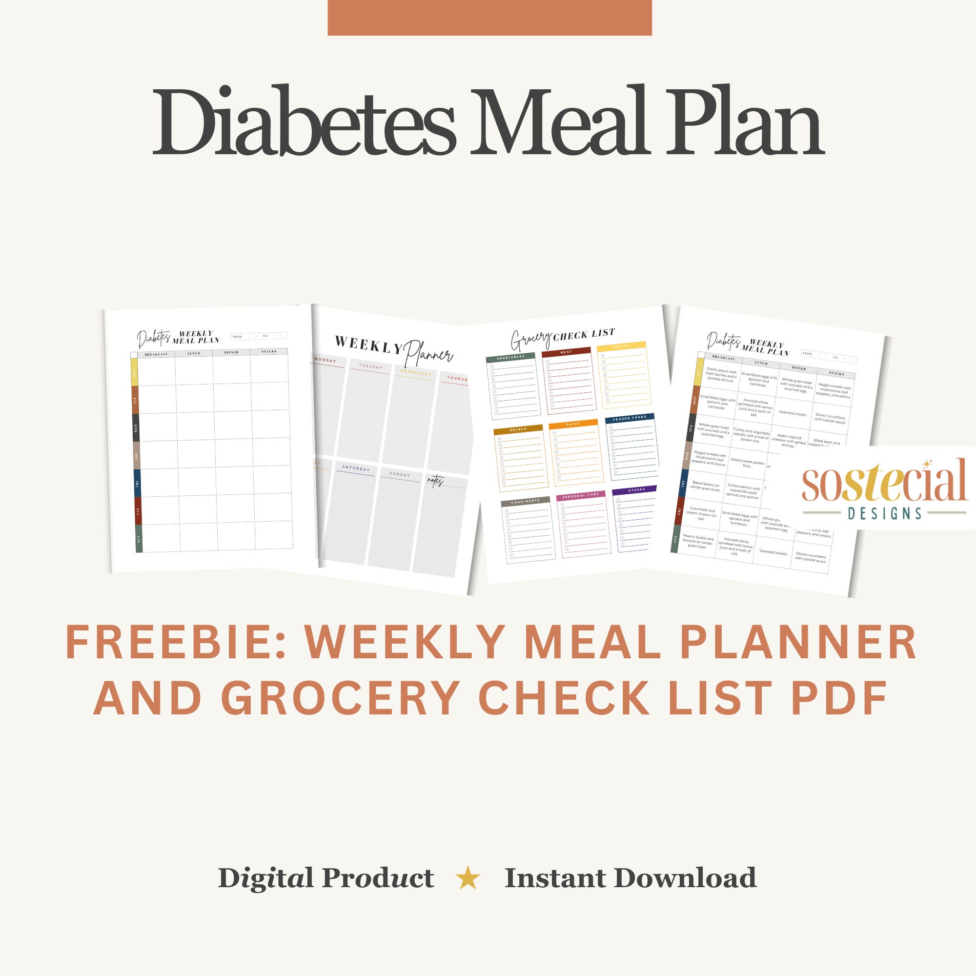 Diabetes Week Planner With Meal Suggestions and Grocery Checklist in ...
