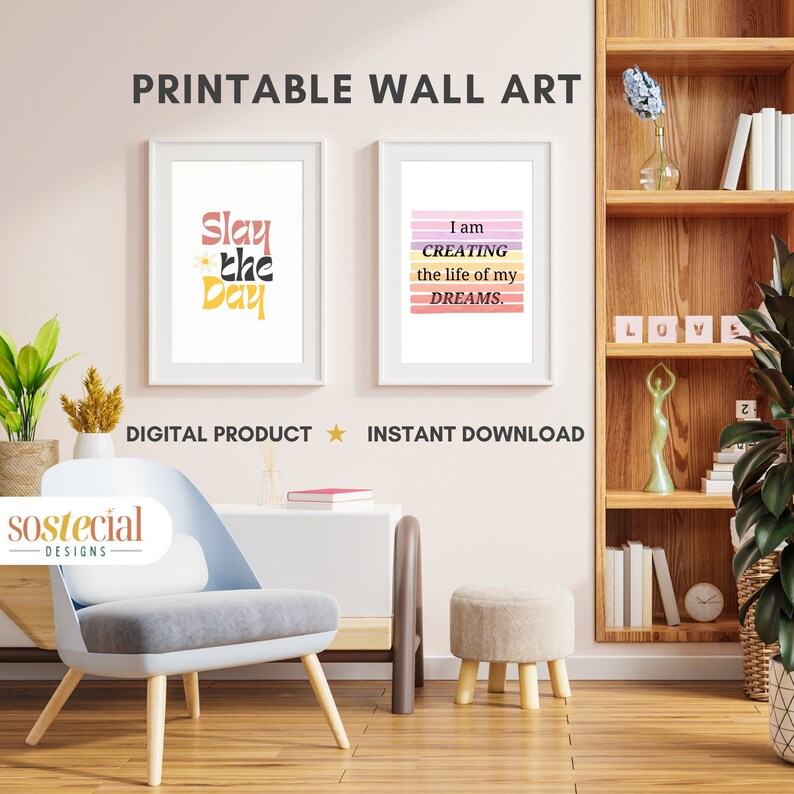 Slay the Day Quotes, 4 Piece Wall Art Minimalist and Inspirational ...