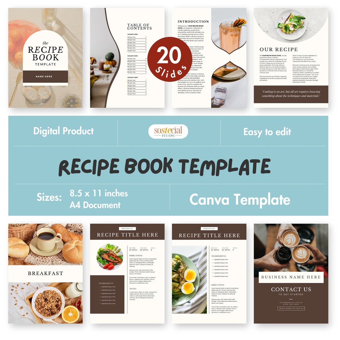 Custom Recipes Book: Editable Canva Template | 20 Slides DIY Cookbook ...