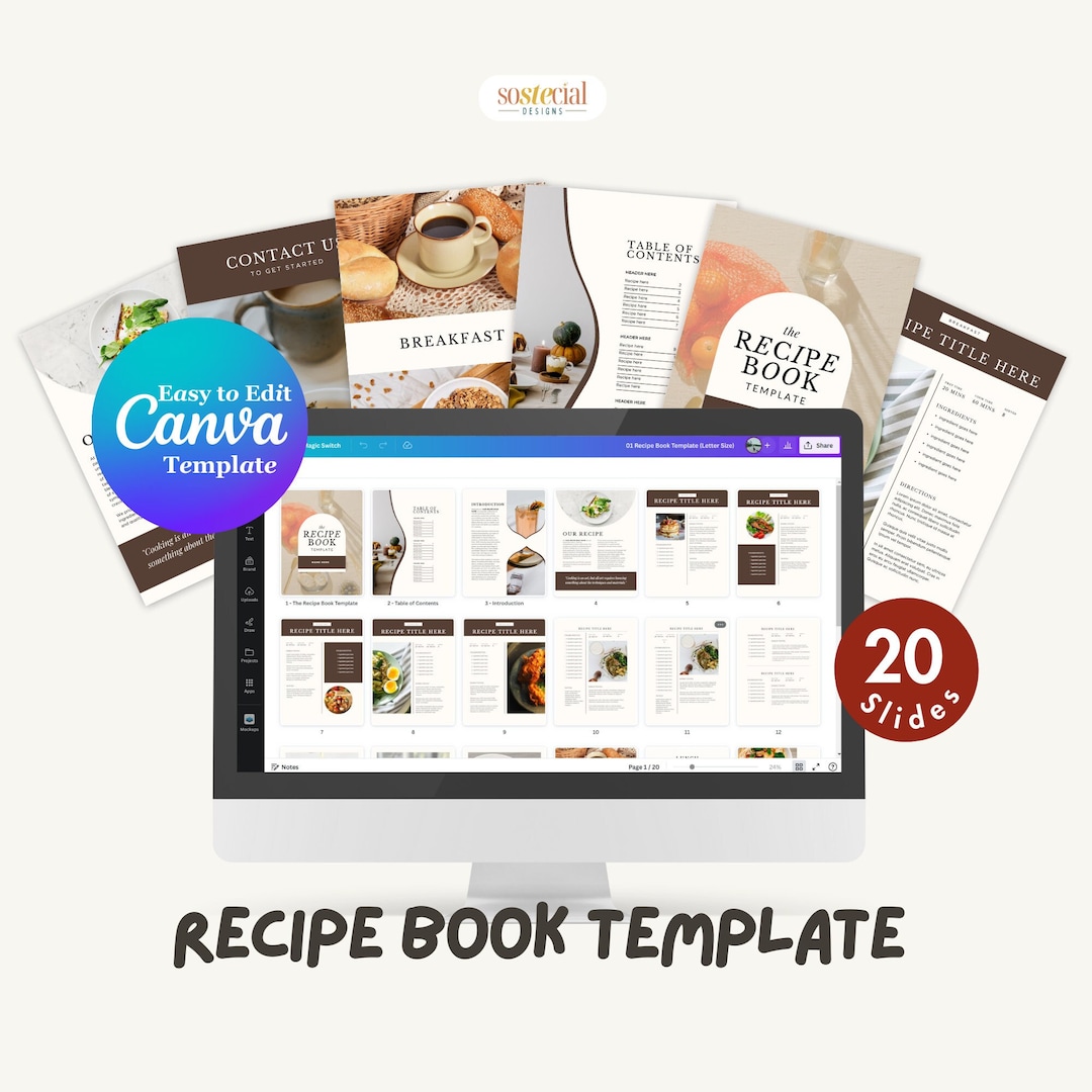Recipe Book Template Custom Cook Book Editable in Canva for Mom's ...