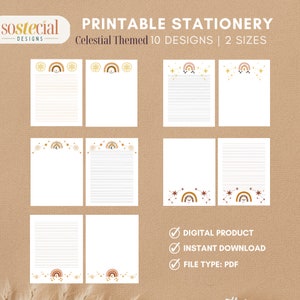 Celestial Galaxy Moon Stars Rainbow Themed Printable Stationery A4 US ...