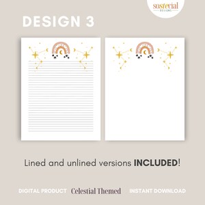Celestial Galaxy Moon Stars Rainbow Themed Printable Stationery A4 US ...