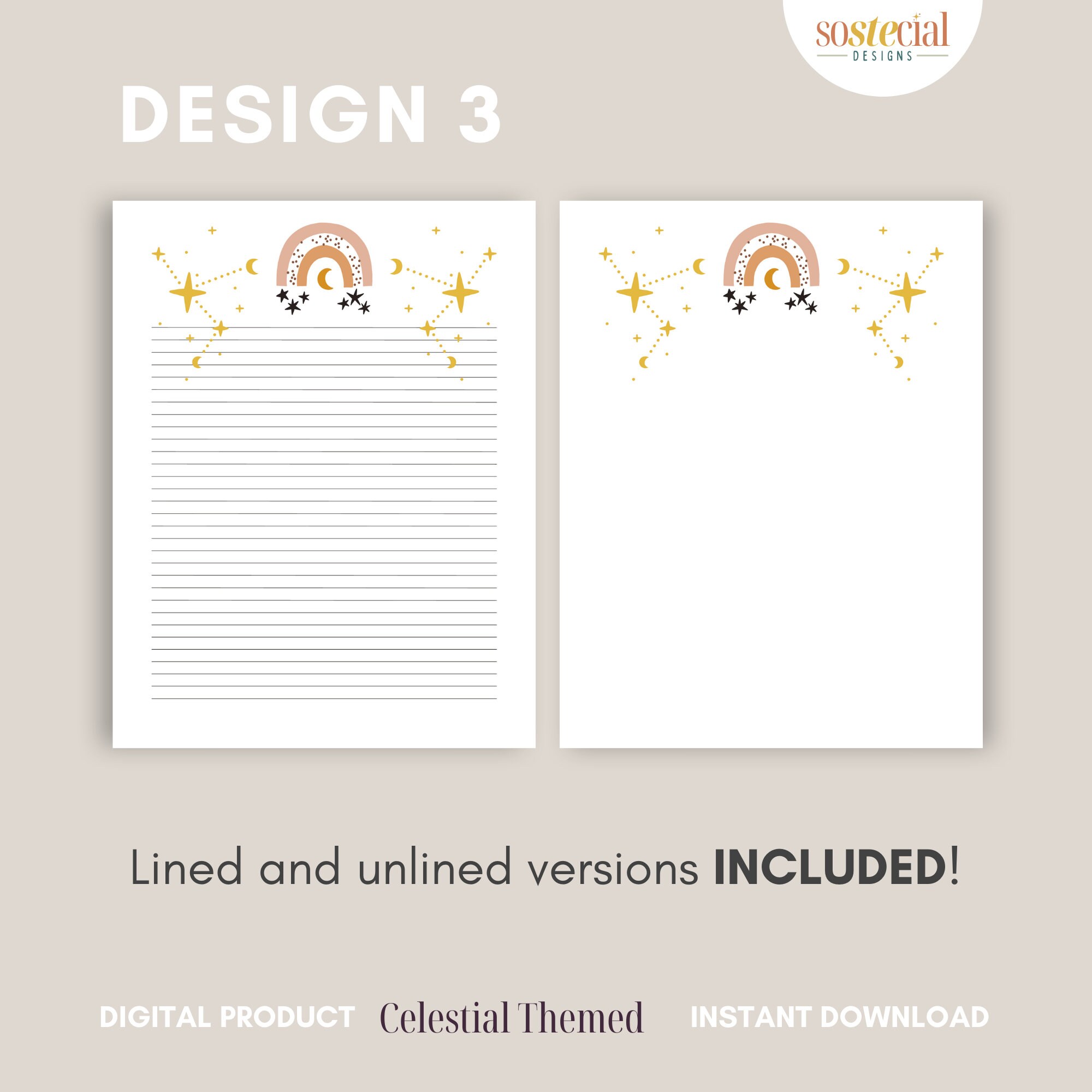 Celestial Galaxy Moon Stars Rainbow Themed Printable Stationery A4 US ...