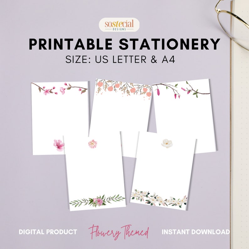 Beautiful Flowery Blooming Floral Aesthetic Printable Stationery Set A4 ...