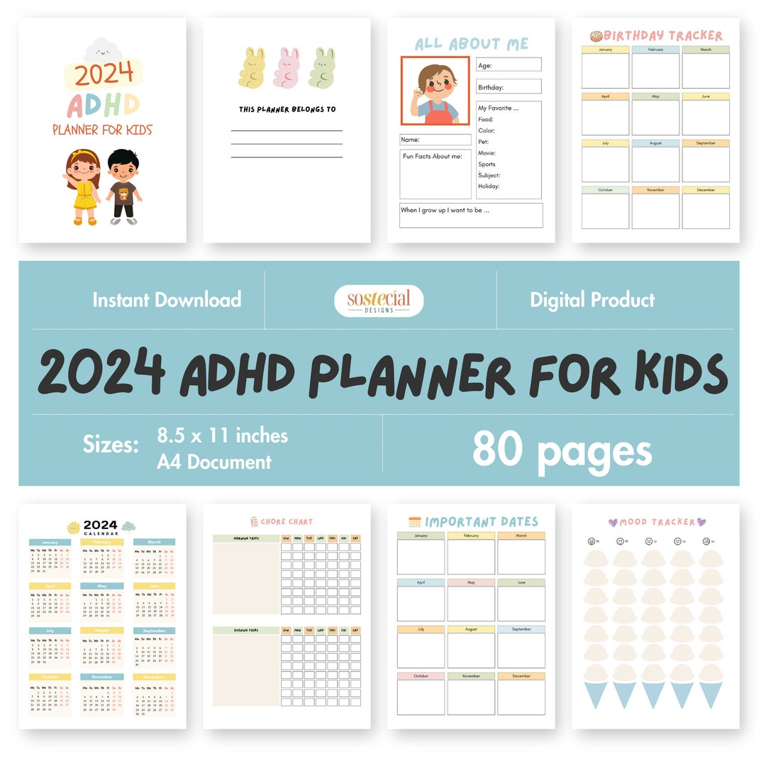 2024 ADHD Planner for Kids Digital School Mood Chore Habit Planner ...