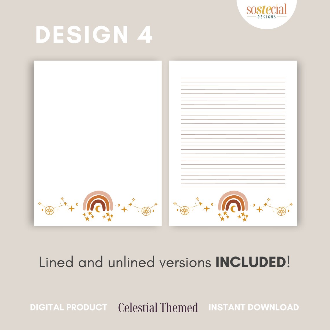 Celestial Galaxy Moon Stars Rainbow Themed Printable Stationery A4 US ...