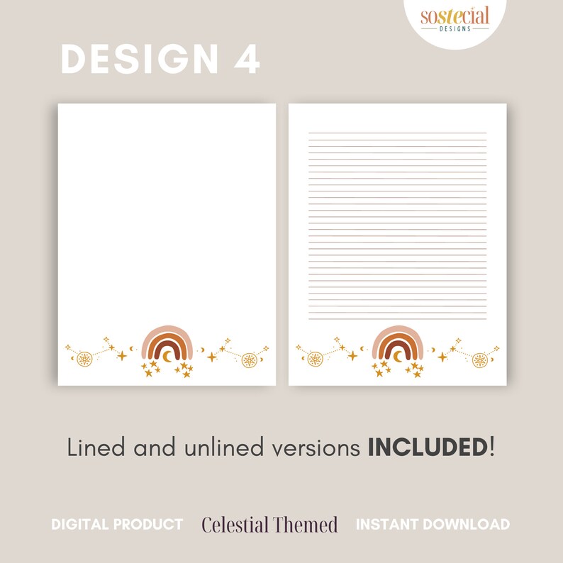 Celestial Galaxy Moon Stars Rainbow Themed Printable Stationery A4 US ...
