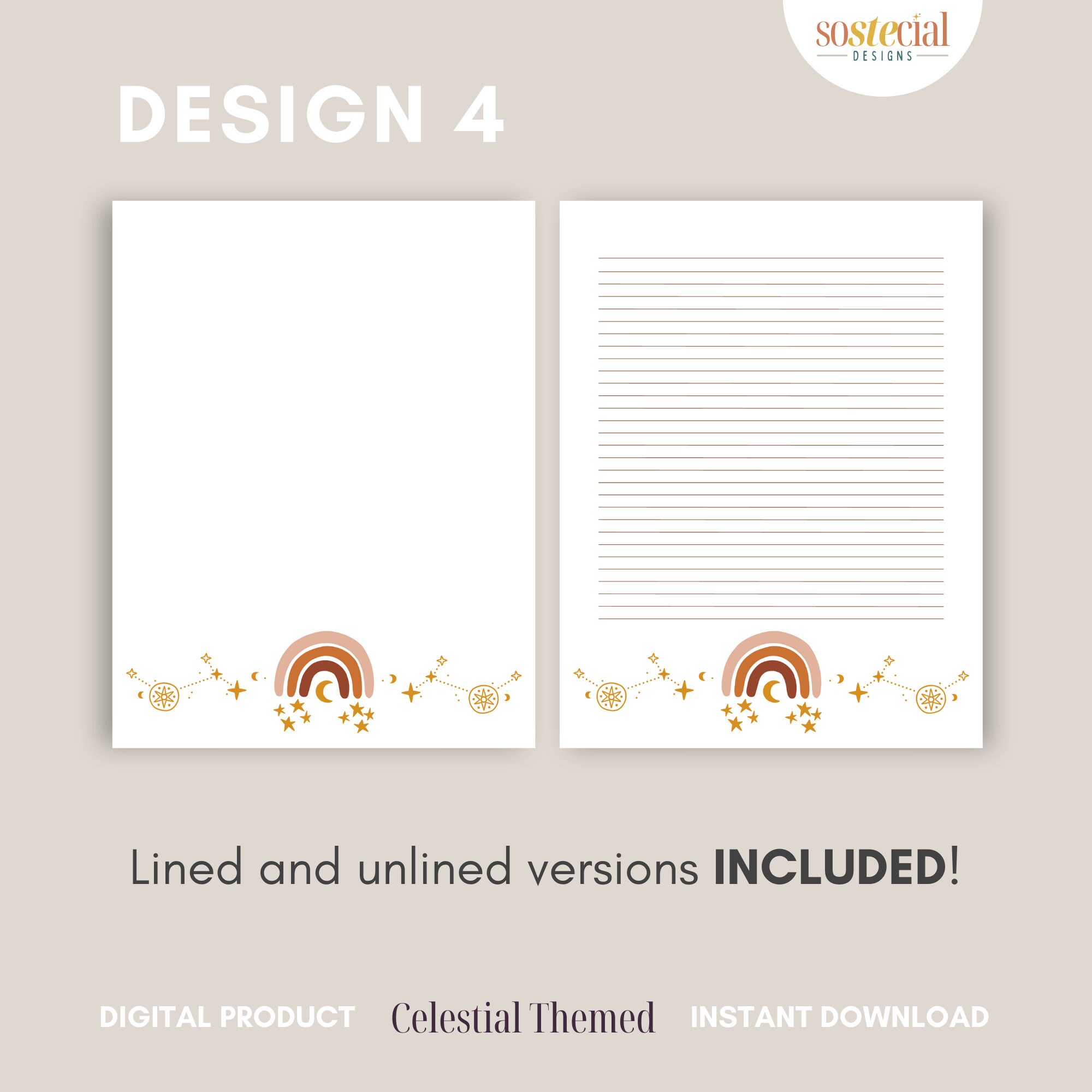 Celestial Galaxy Moon Stars Rainbow Themed Printable Stationery A4 US ...