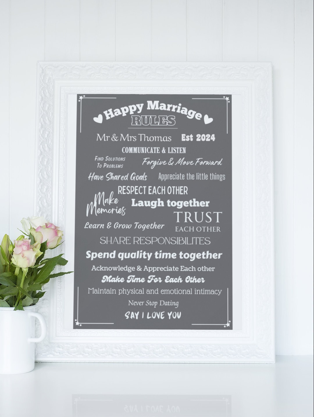 Personalised Happy Marriage Rules Printable, Wedding Anniversary Gift ...