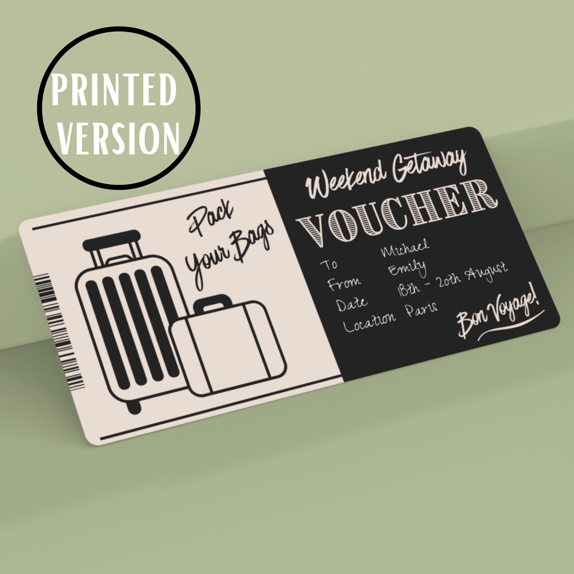 Personalised Weekend Getaway Gift Voucher Coupon, Weekend Away Travel ...