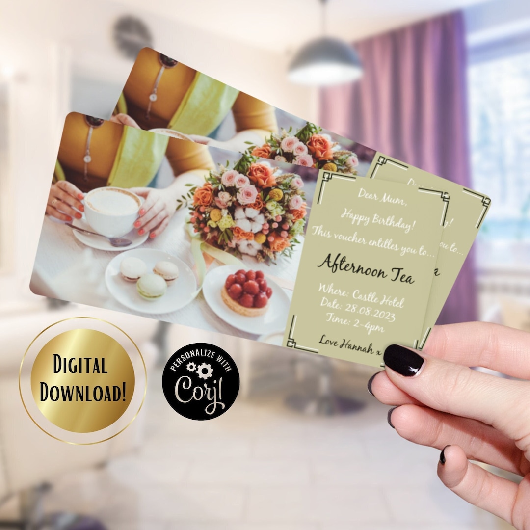 Personalised Afternoon Tea Gift Voucher Ticket, Instant Digital ...