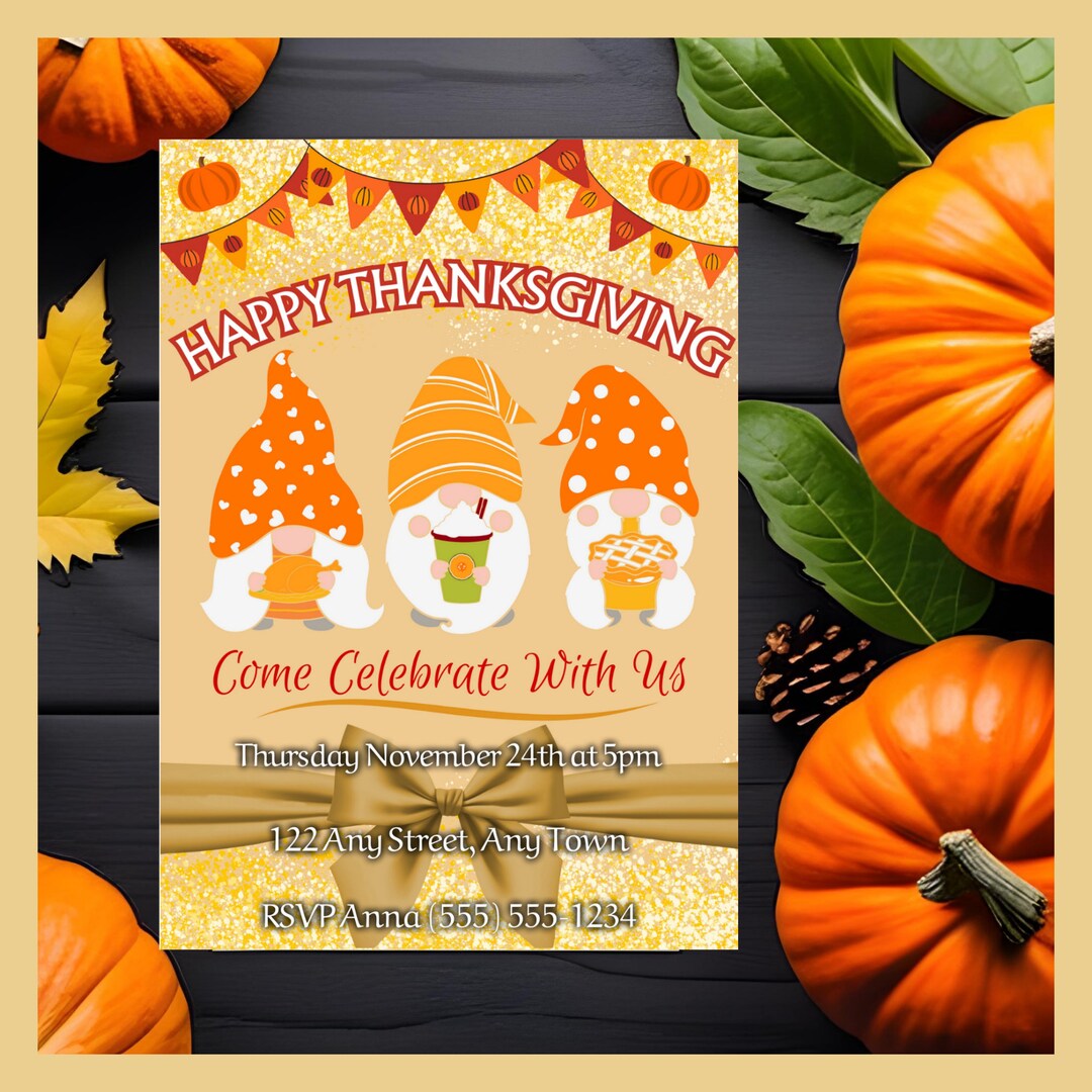 Thanksgiving Digital Invitation, Let's Give Thanks Cute Bow Editable ...