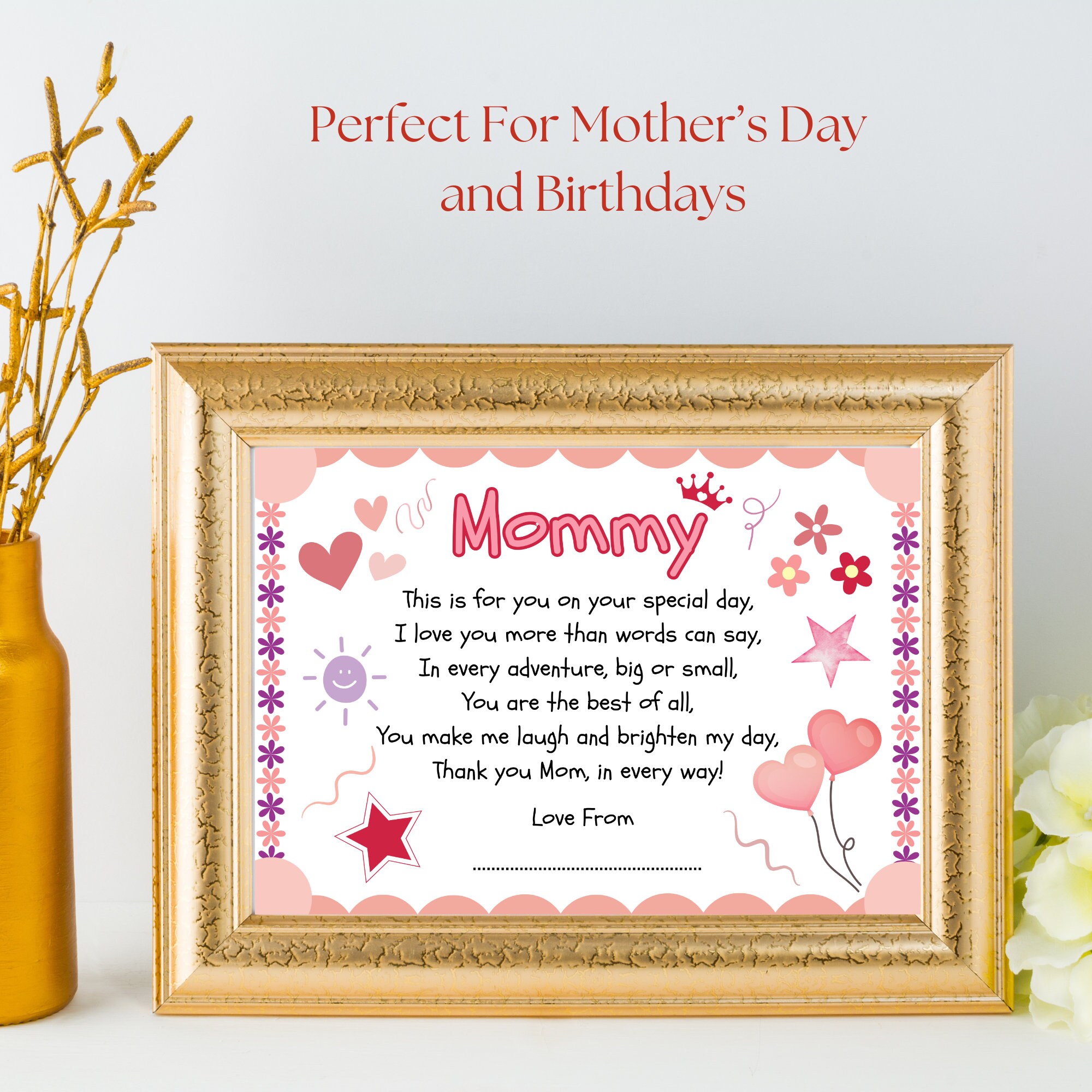 Mother's Day Best Mommy Poem Certificate, Digital Download, Mom's ...