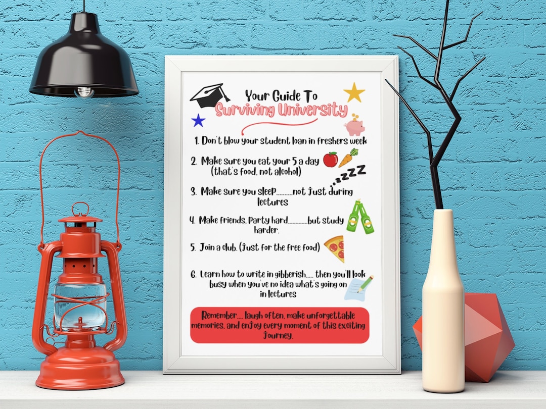 University Survival Guide Poster, Good Luck at Uni Gift, Funny Student ...