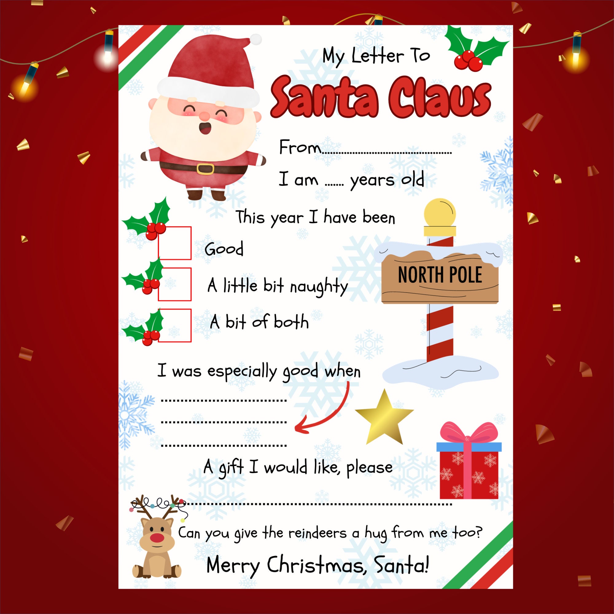Letter to Santa Christmas Activity Sheet Printable Fill in - Etsy