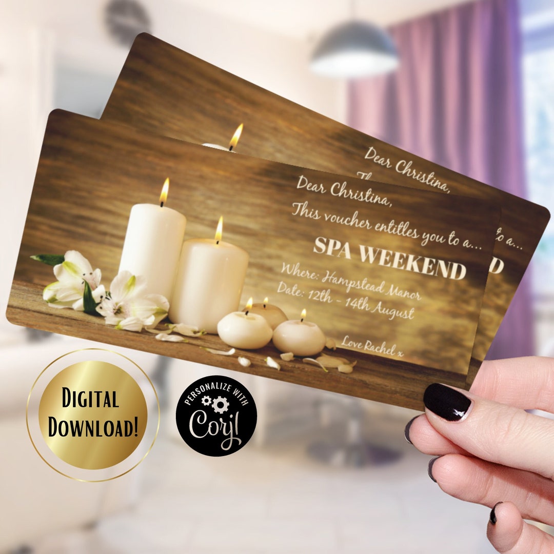 Personalised Spa Day or Weekend Gift Voucher, Instant Digital Download ...