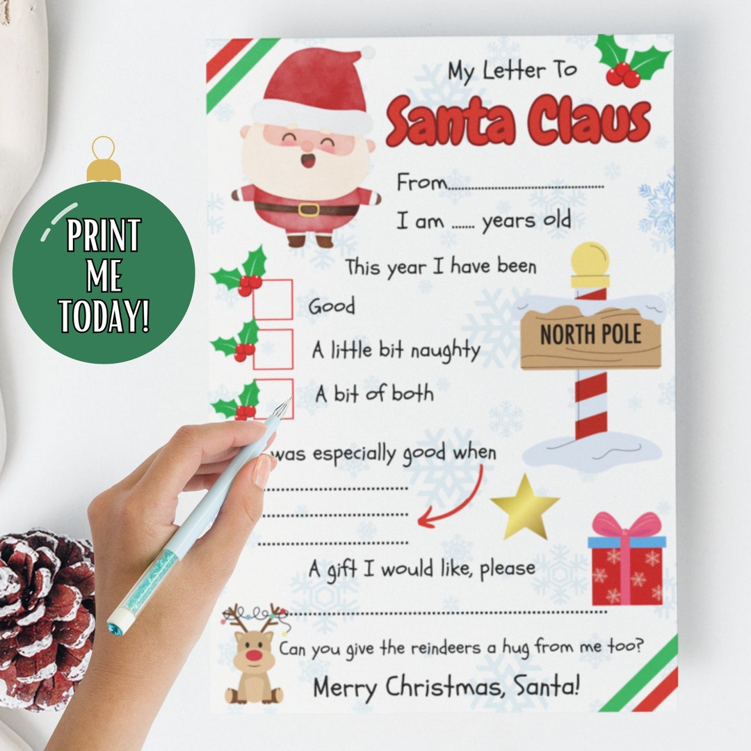 Letter to Santa Christmas Activity Sheet Printable Fill in - Etsy
