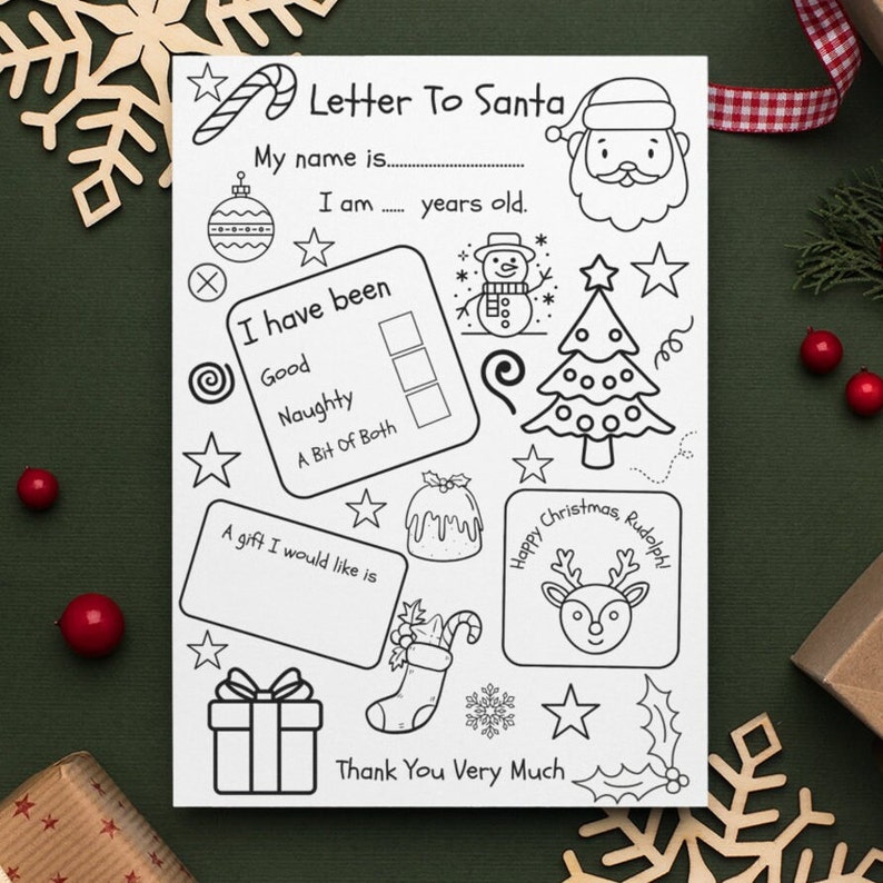 Carta a Santa para colorear Hoja de actividades navideñas, Hoja de ...