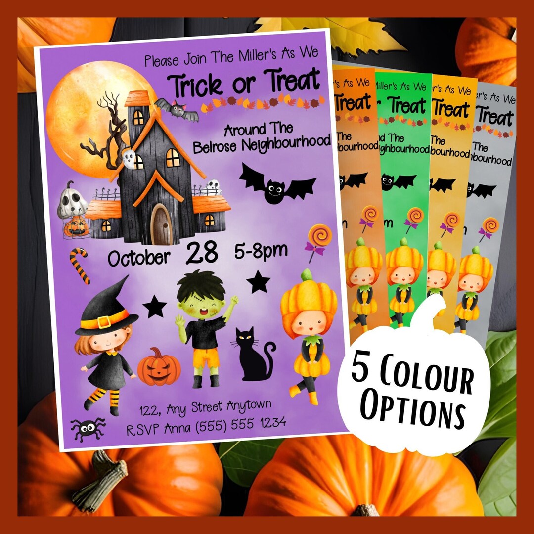 Children's Trick or Treat Digital Invitation, Halloween Party, Five ...