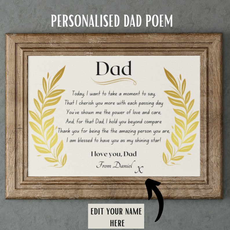 Father Dad Daddy Poem Print, Gift for Dad, Dad and Daughter Son Gift ...