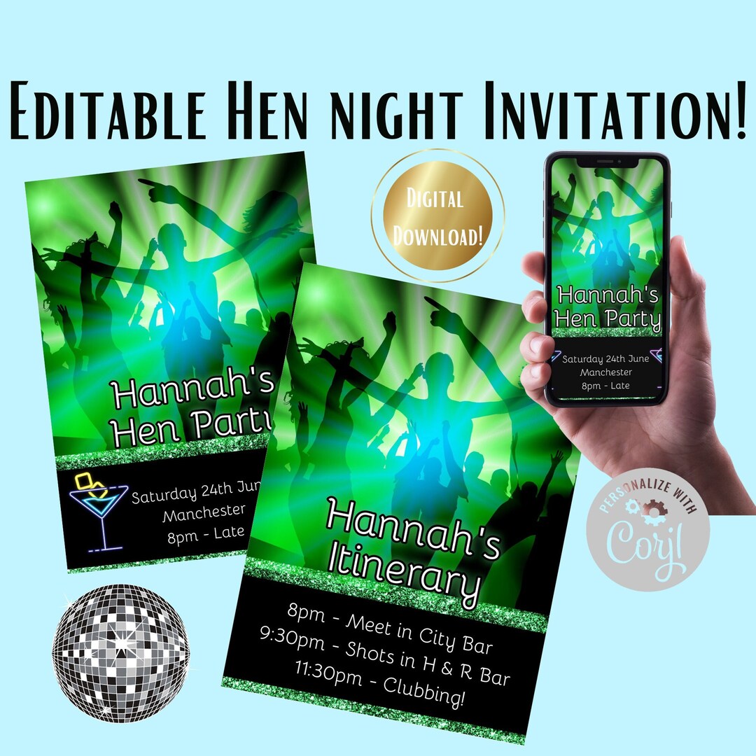Hen Night Clubbing Digital Invitation Digital, Bachelorette Party ...