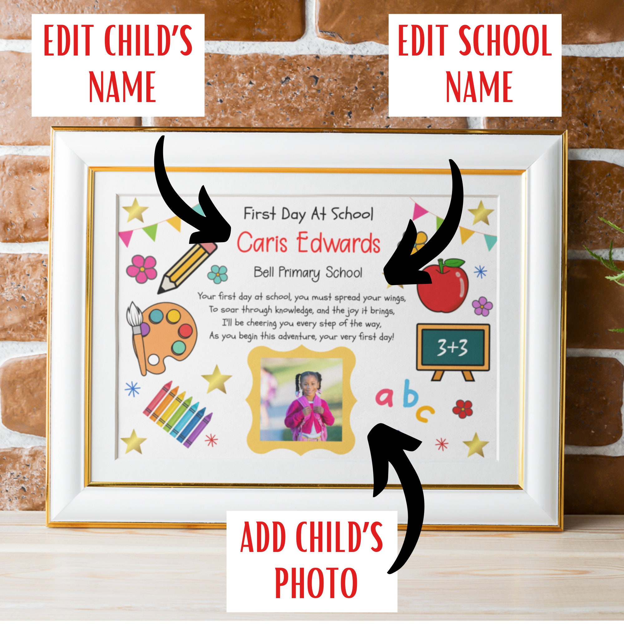 My First Day at School Gift Printable Editable, Kindergarten Present ...
