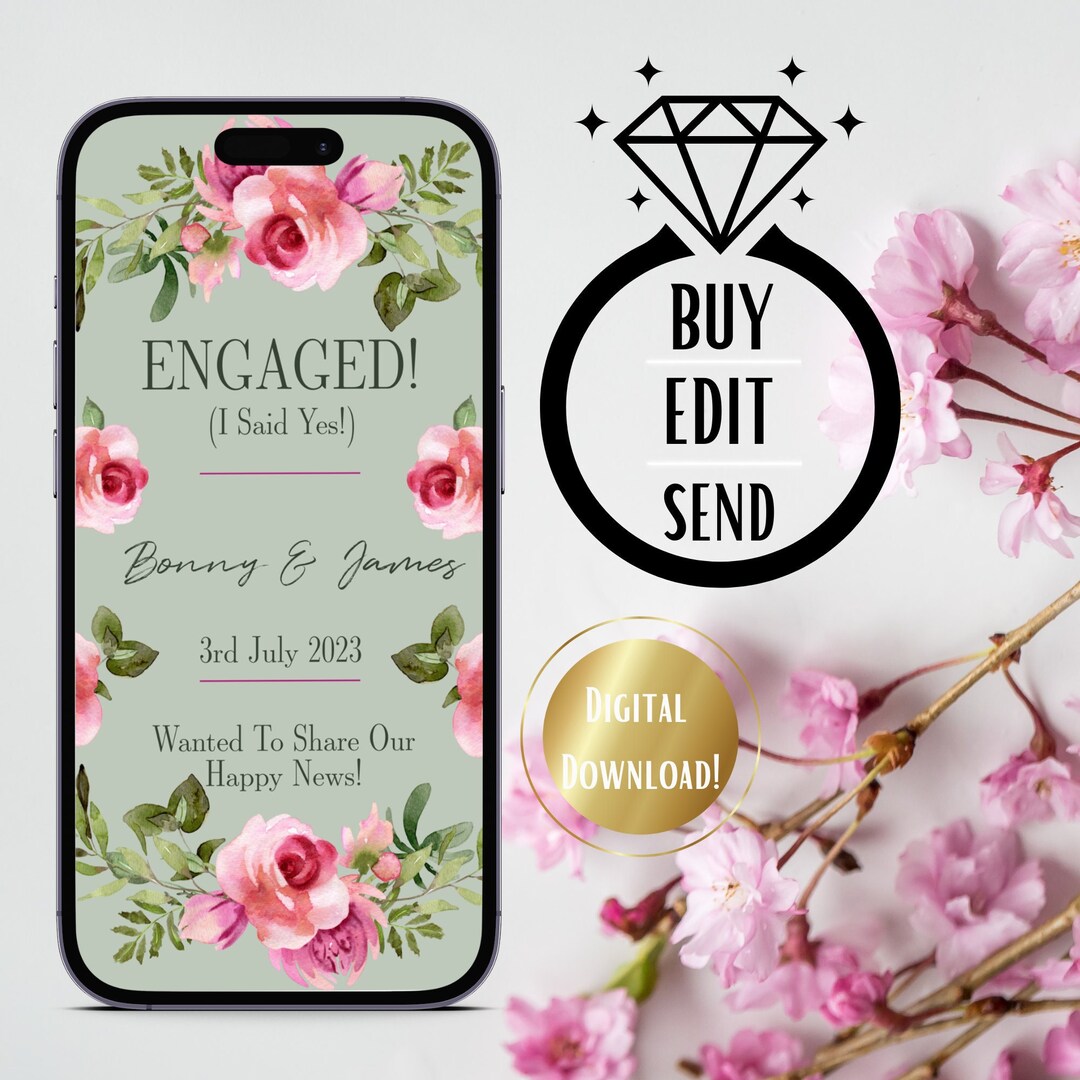 Paperless Floral Romantic Engagement Announcement, Editable We Just Got ...