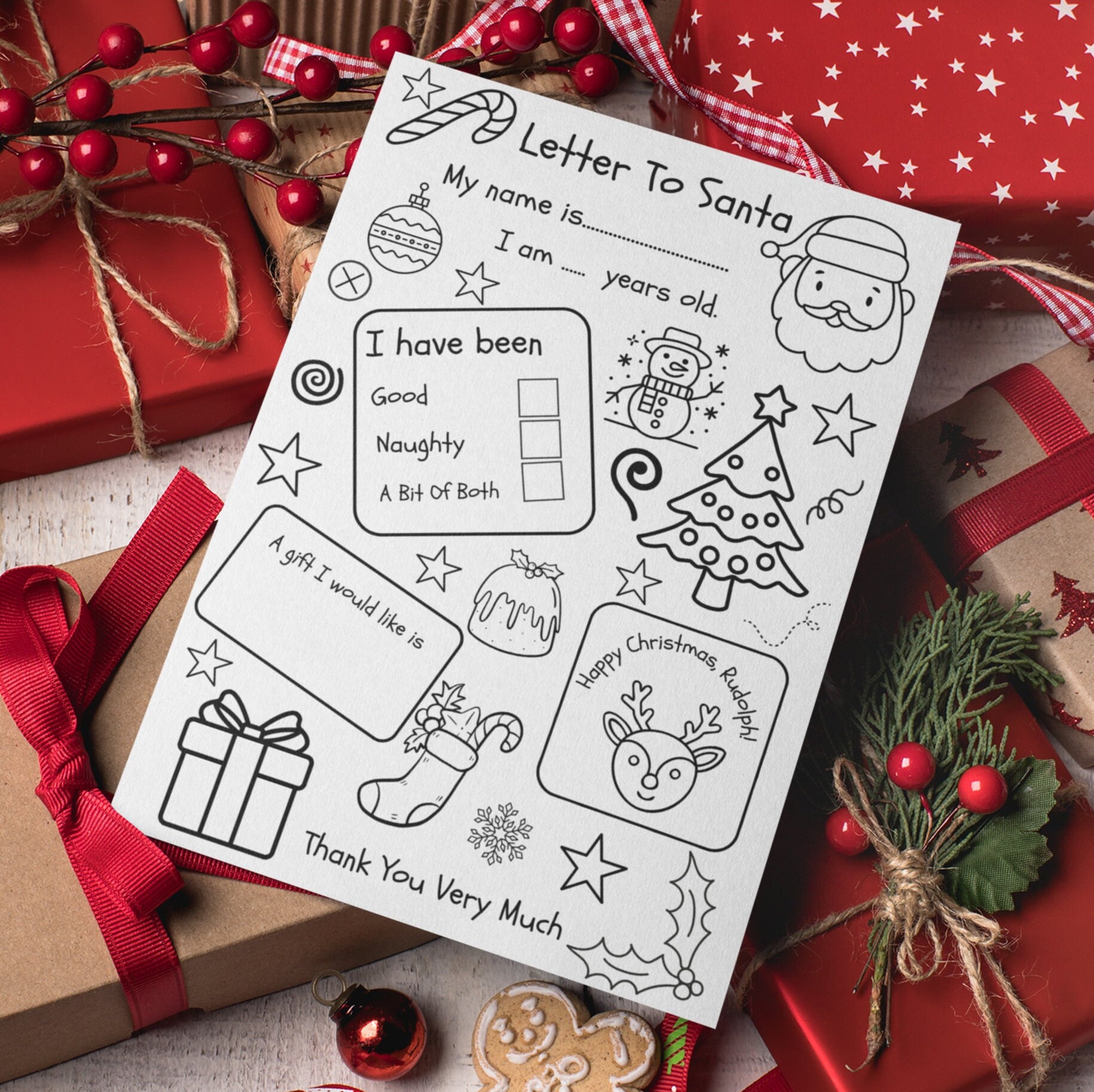 Carta a Santa para colorear Hoja de actividades navideñas, Hoja de ...