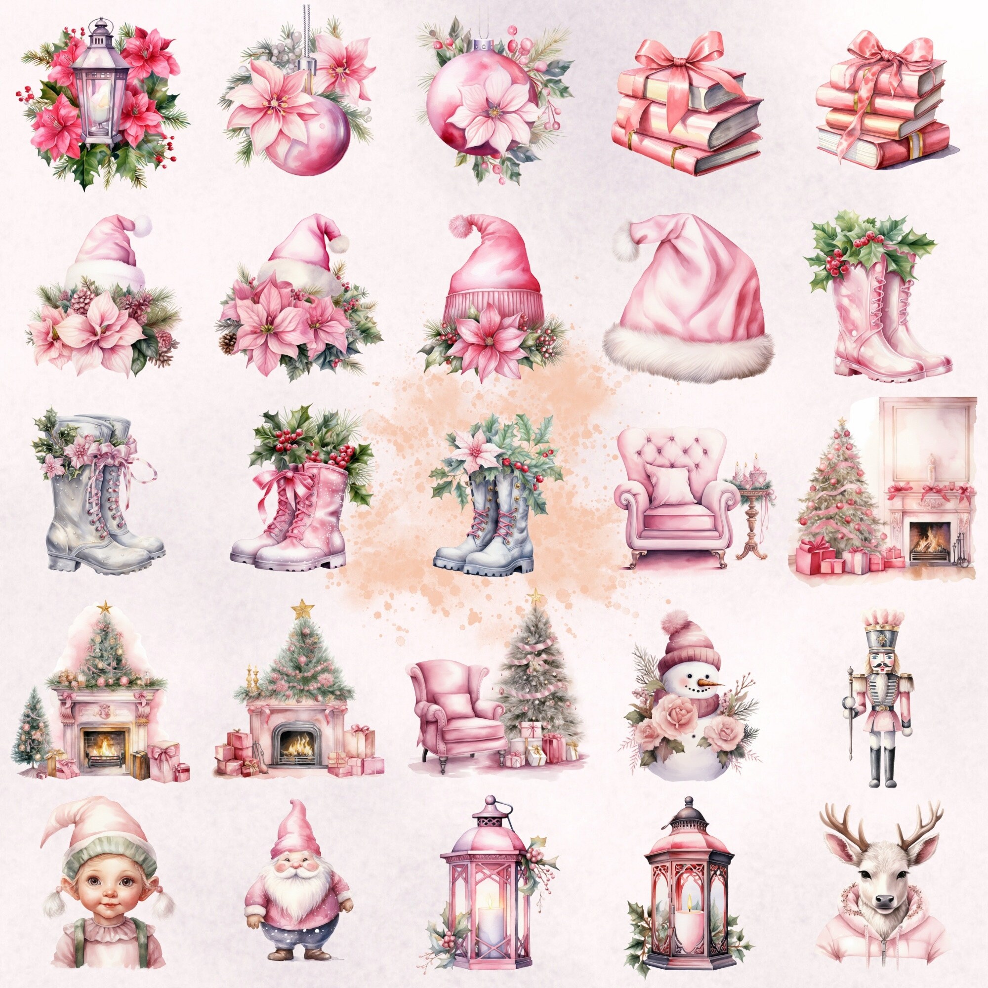 118 Pink Christmas PNG Clipart Pink Winter Clipart Watercolor Clipart ...